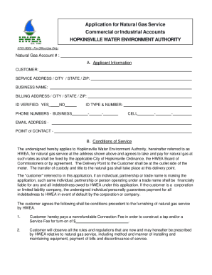 Fillable Online Application for Natural Gas Service Commercial or ...