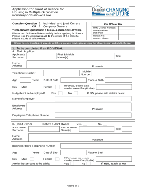 Houses in Multiple Occupation (HMO) Housing (Scotland) ... - dundeecity gov Doc Template | pdfFiller