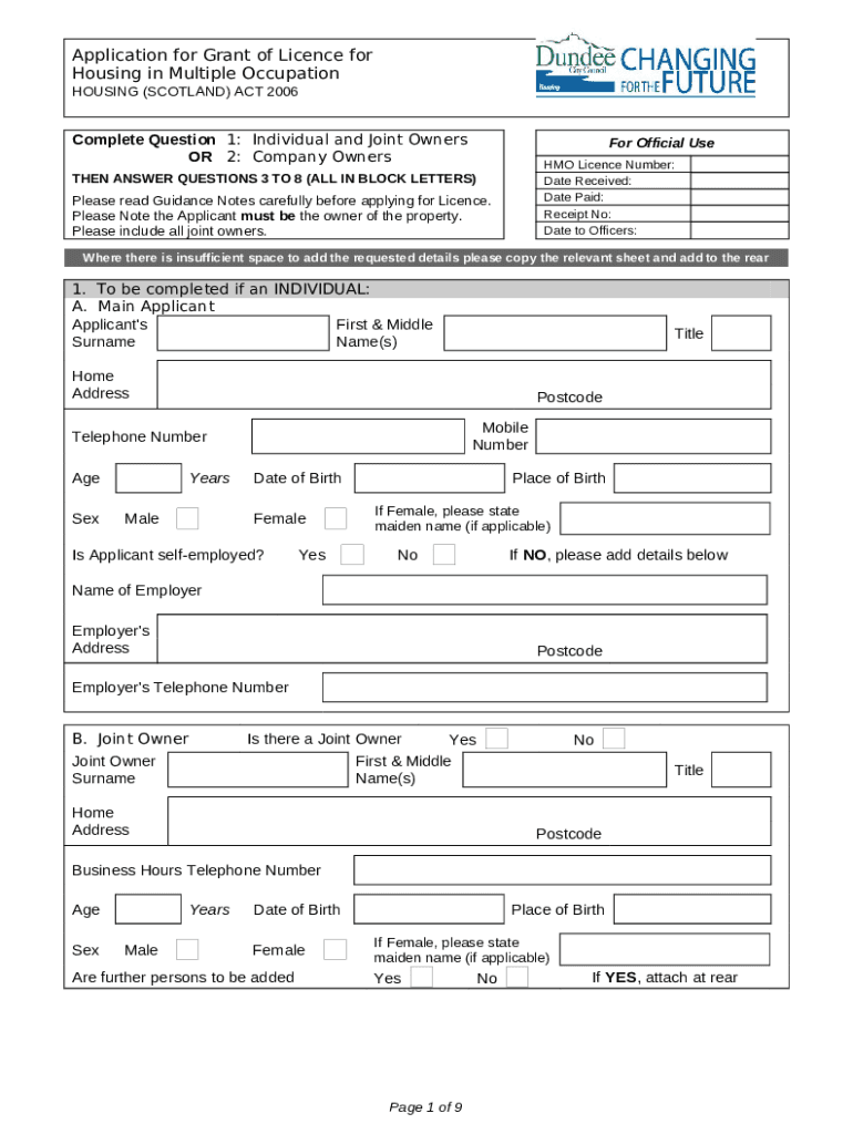 Houses in Multiple Occupation (HMO) Housing (Scotland) ... - dundeecity gov Doc Template | pdfFiller