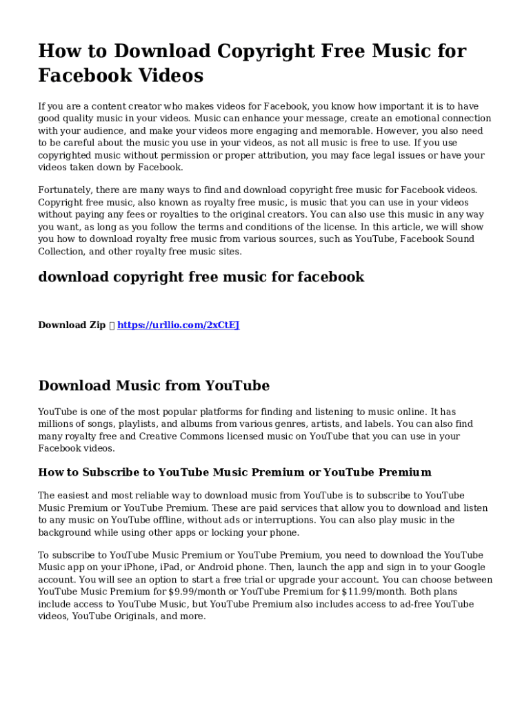 Fillable Online Where can I find copyright-free music for Facebook ...