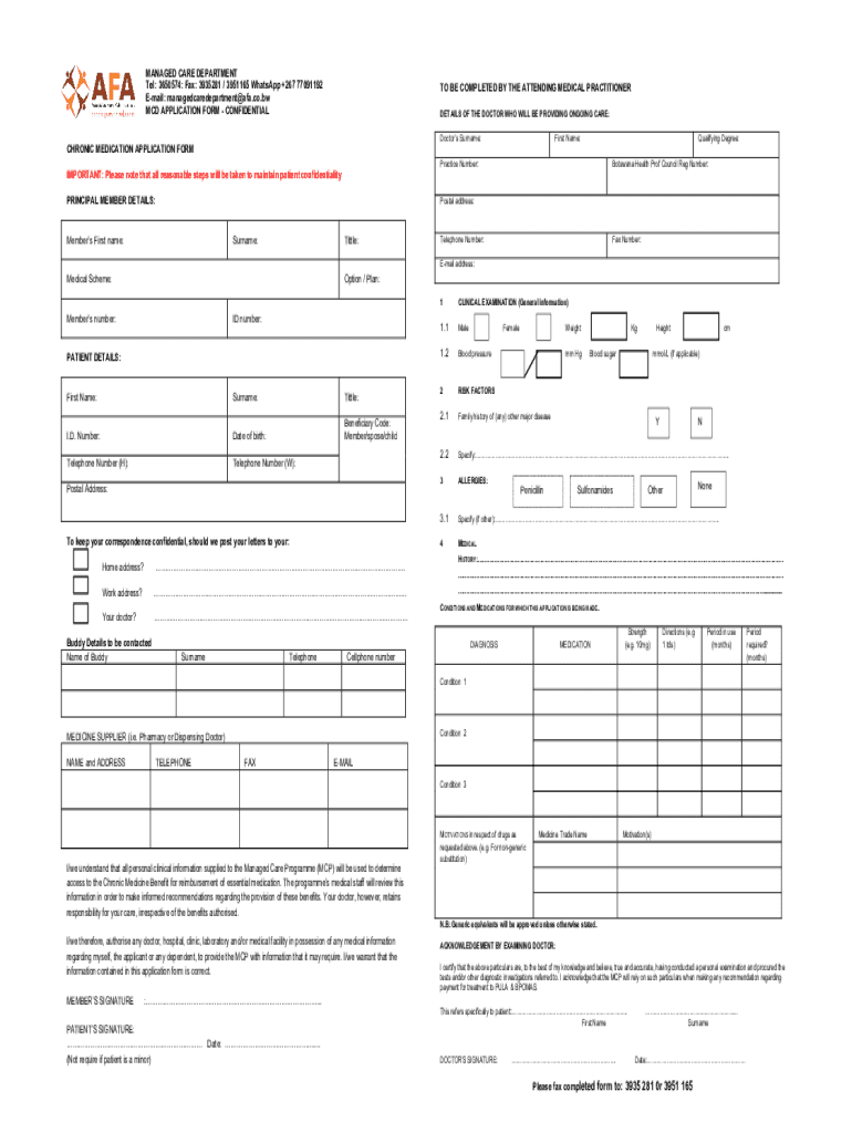 Fillable Online pulamed co Chronic Medication Application Form Fax ...