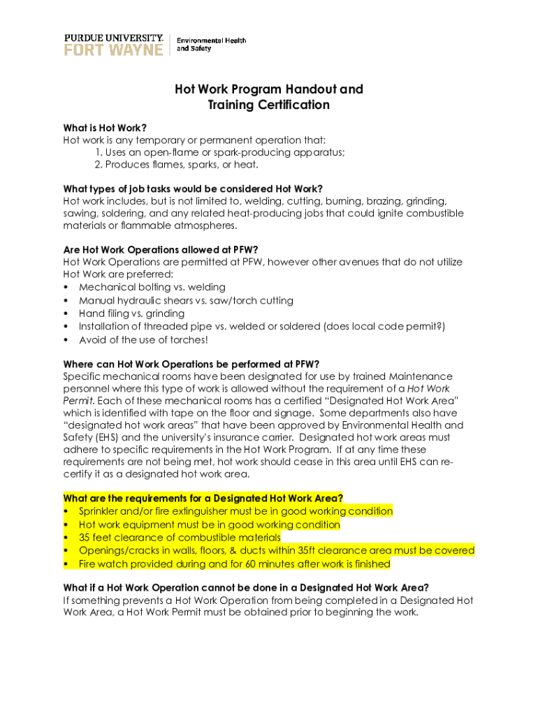 Fillable Online What Is Hot Work? (Definition, Risk And How To Control ...
