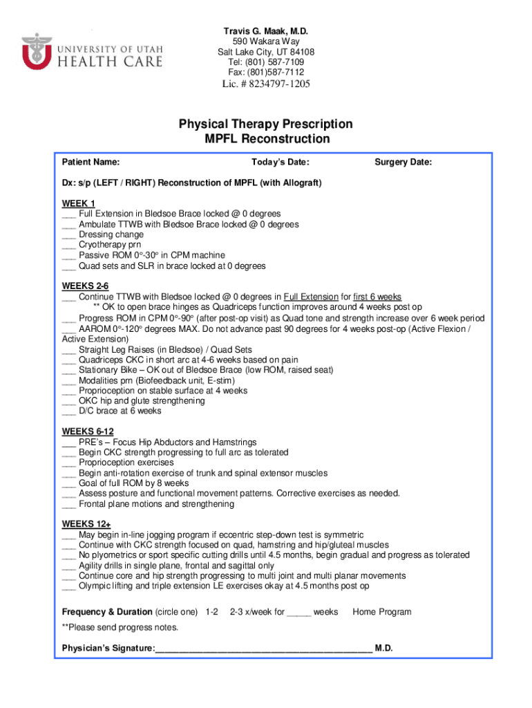 Fillable Online MPFL Reconstruction Specific PT Protocol Fax Email ...