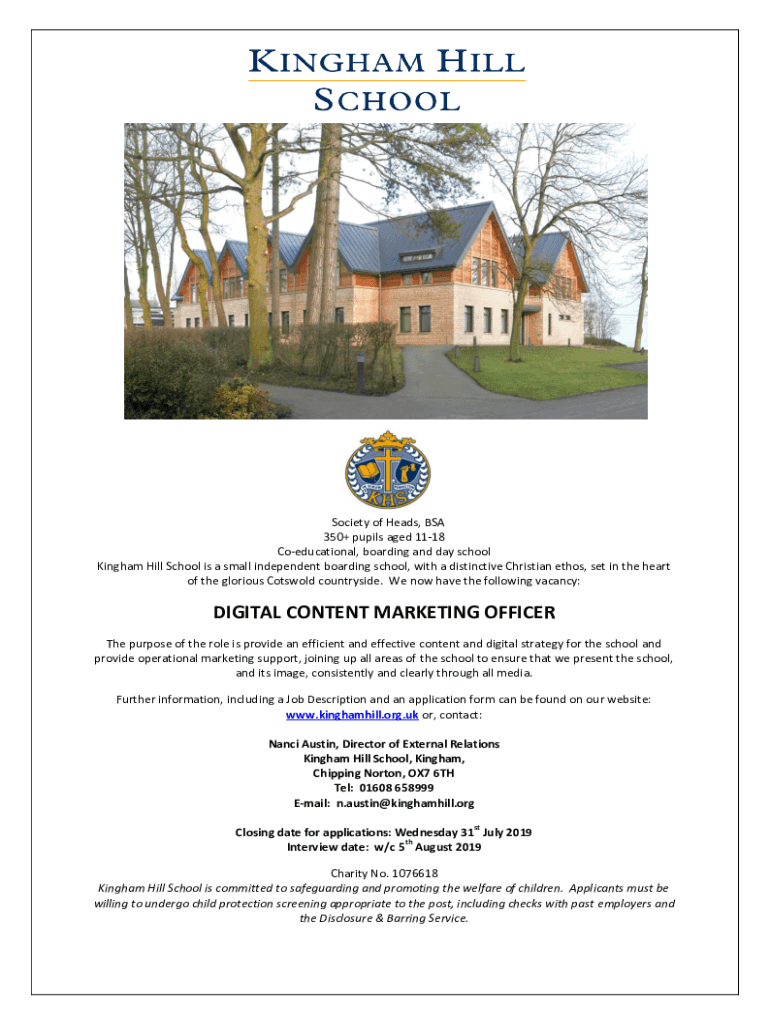 Fillable Online Kingham Hill School is a small independent boarding ...