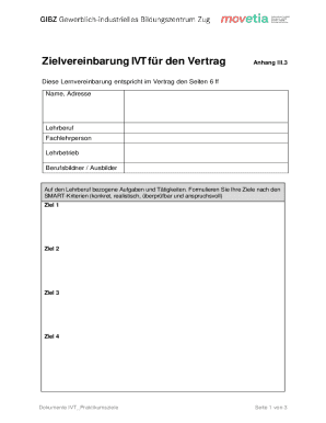 Ausfüllbar Online Zielvereinbarung IVT fr den Vertrag Anhang III.3 Fax ...