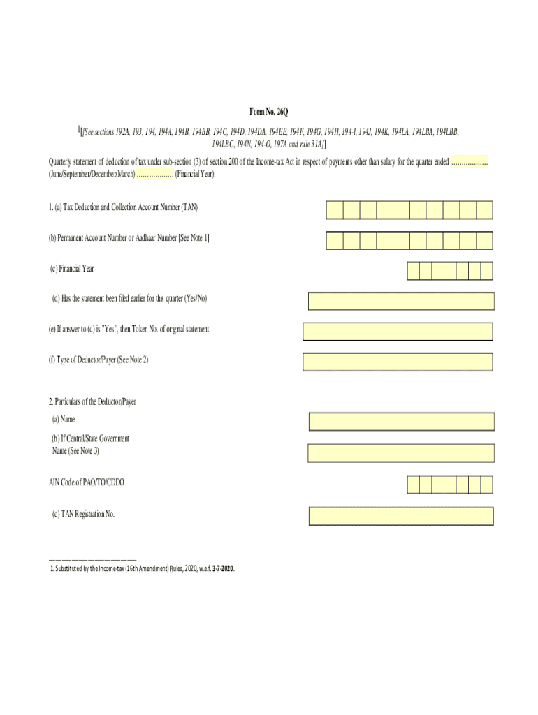 Fillable Online CBDT amends Rule 31A, Form 26Q and Form 27Q Fax Email Print - pdfFiller