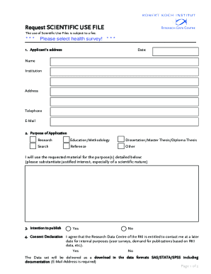 Fillable Online Application Form Request SCIENTIFIC USE FILE Fax Email Print - pdfFiller