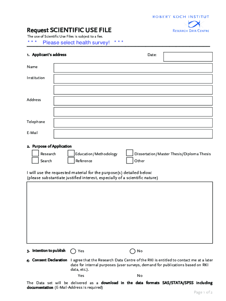 Fillable Online Application Form Request SCIENTIFIC USE FILE Fax Email Print - pdfFiller