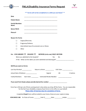 Fillable Online patient request for disability/fmla forms/insurance forms Fax Email Print ...
