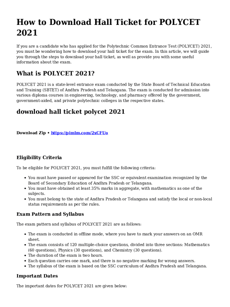 Fillable Online AP POLYCET 2021 hall ticket released; here's how to ...
