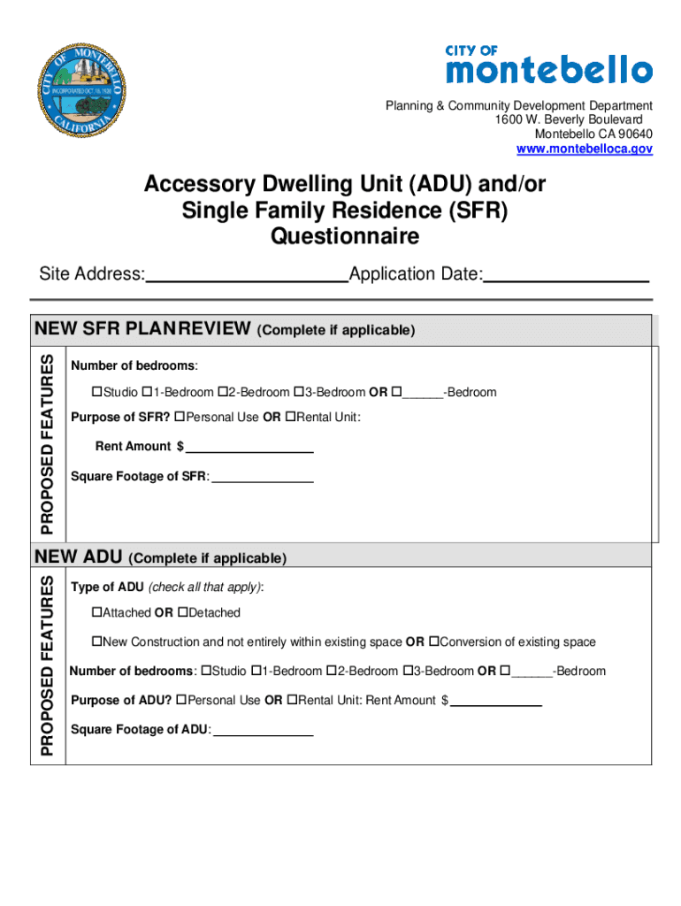 Fillable Online Application for new Accessory Dwelling Unit (ADU) and ...