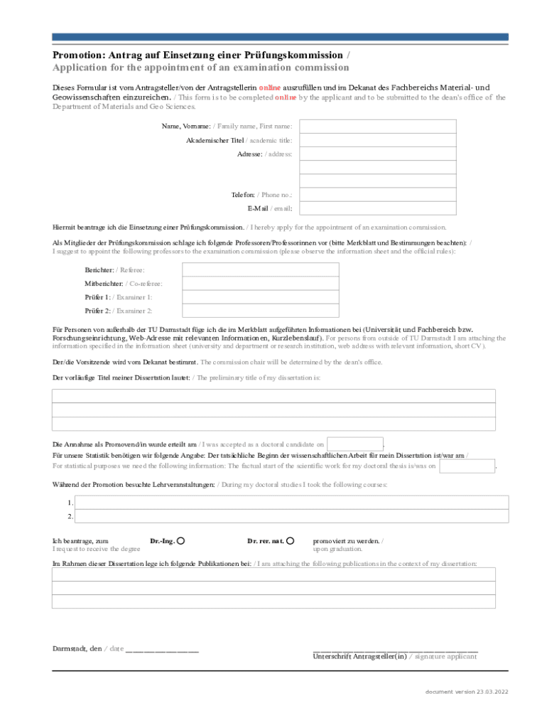 Fillable Online Promotion: Antrag auf Einsetzung einer Prfungskommission Fax Email Print - pdfFiller