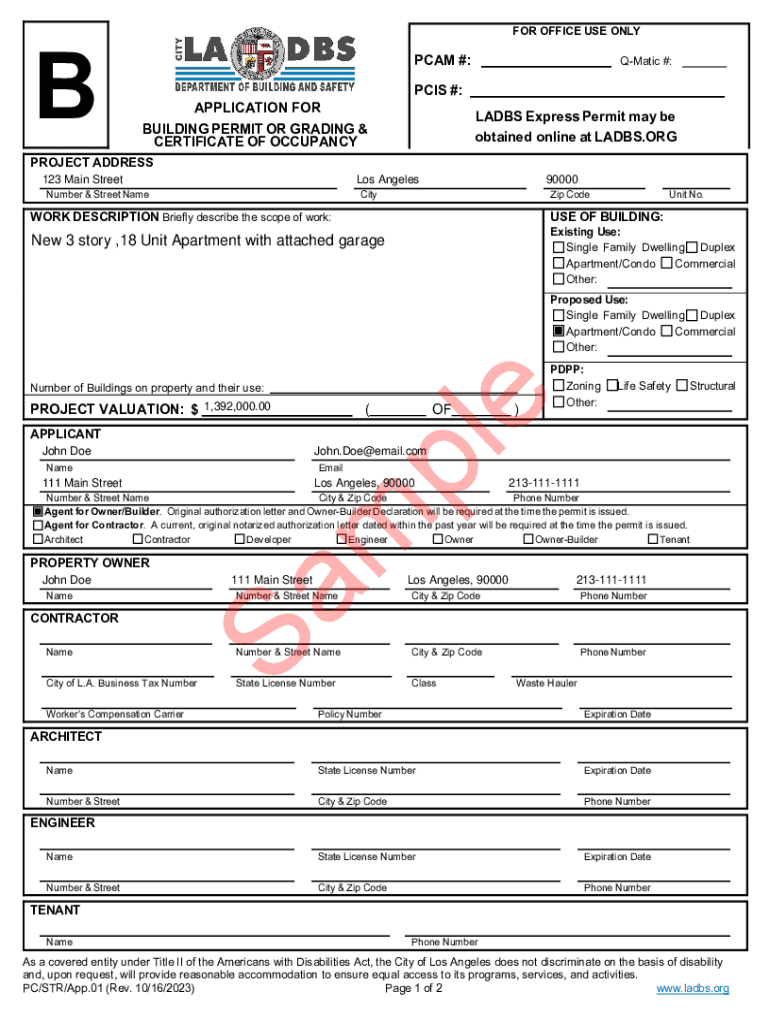 Fillable Online Application for Building Permit or Grading ...
