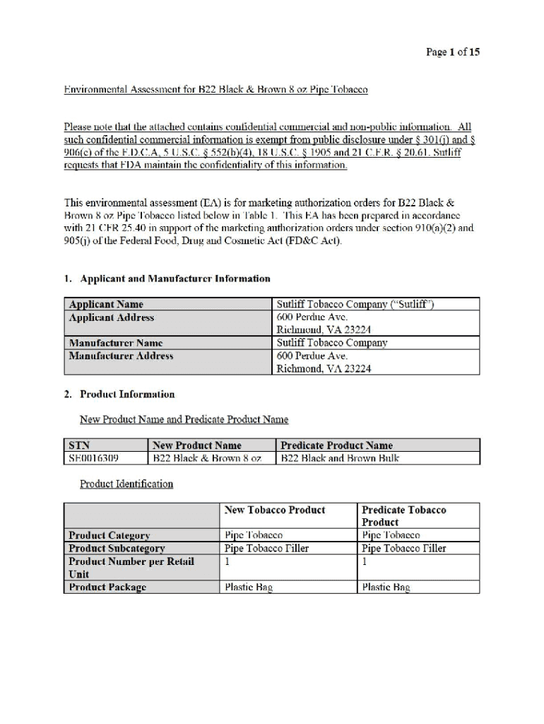 Fillable Online Environmental Assessment for B22 Black and Brown 8 oz ...