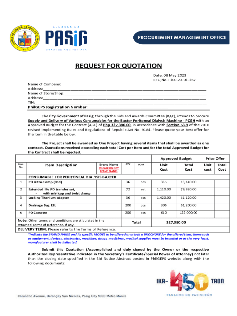 Fillable Online Supply and Delivery of Various Consumables for the ...