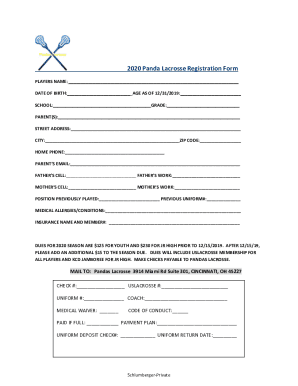 Fillable Online 2020 Panda Lacrosse Registration Form - Saint Agnes School Fax Email Print ...