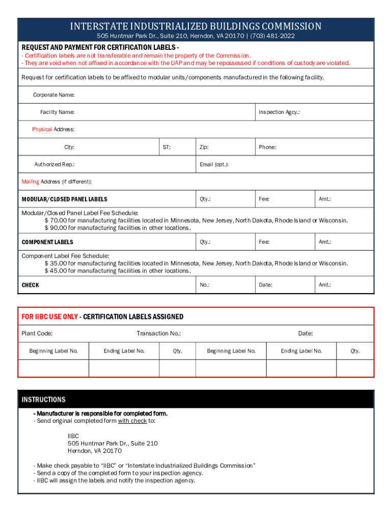 Fillable Online part i. request and payment for certification labels ...