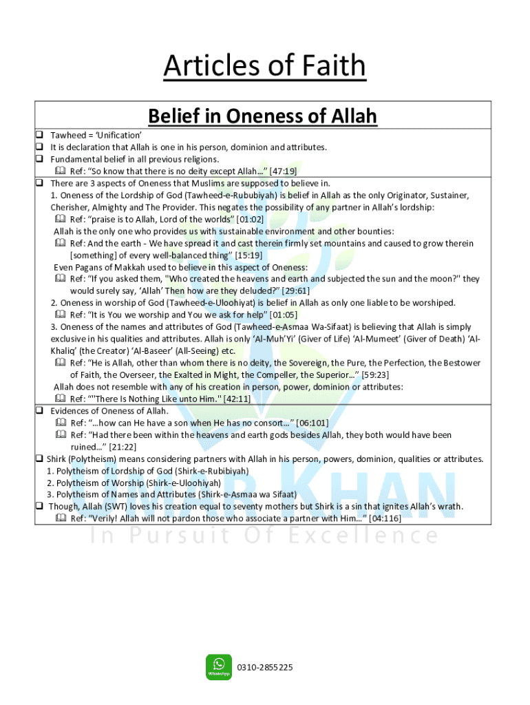 Fillable Online What are the six articles of faith in Islam? Fax Email ...