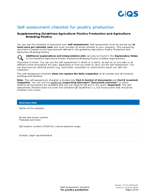 Fillable Online Self-assessment checklist for poultry production. for ...