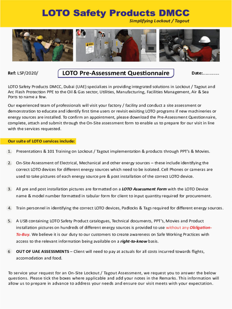 Fillable Online LOTO Pre-Assessment Questionnaire Fax Email Print ...