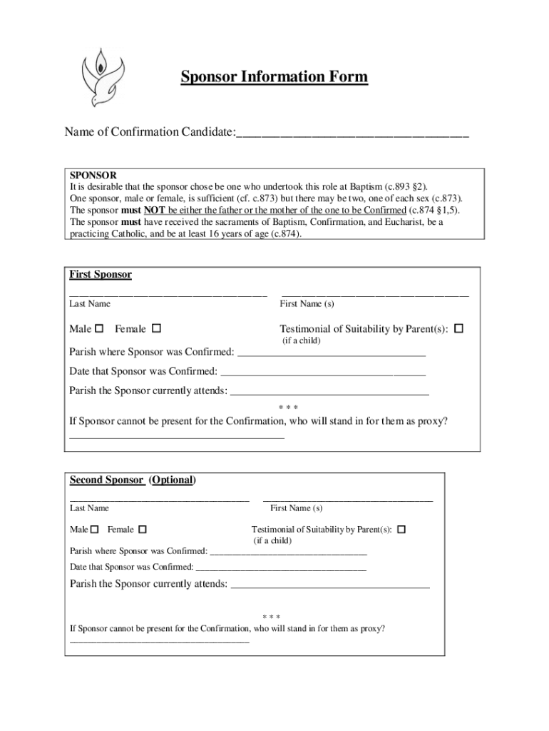Fillable Online Sponsor Information Form - St. Charles Parish Fax Email ...