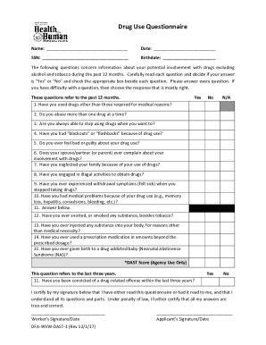Fillable Online DRUG USE QUESTIONNAIRE (DAST-20) Name Fax Email Print - pdfFiller