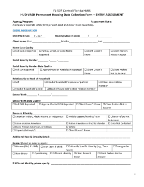 Fillable Online FL-507 Central Florida HMIS HUD/VASH PH Data Collection ... Fax Email Print ...