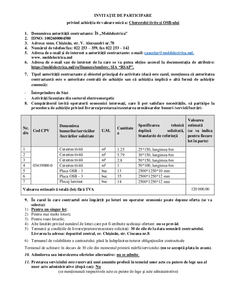 Fillable Online Cherestelei tivite i OSB-ului 1. Denumirea autoritii ...