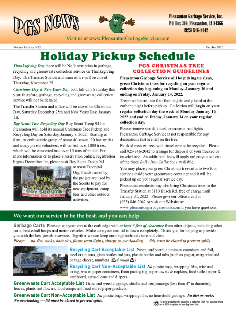 Fillable Online What is the holiday service schedule? How does it ...