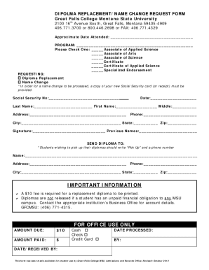 Fillable Online students gfcmsu diploma replacement/name change request ...