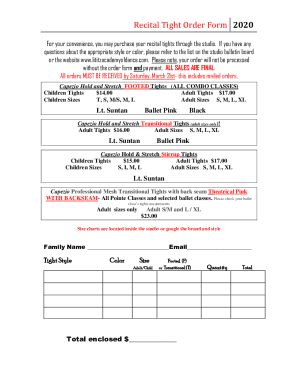 Fillable Online Recital Tight Order Form Fax Email Print - pdfFiller