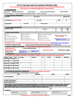 Fillable Online Fillable Employee-Benefits-Record-Form CITY OF ... Fax ...