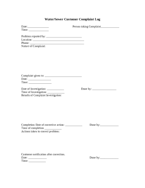 Water/Sewer Customer Complaint Log Doc Template | pdfFiller
