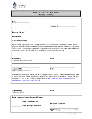 Fillable Online DSC Petty Cash Advance Form rev 4-3-14 Fax Email Print ...