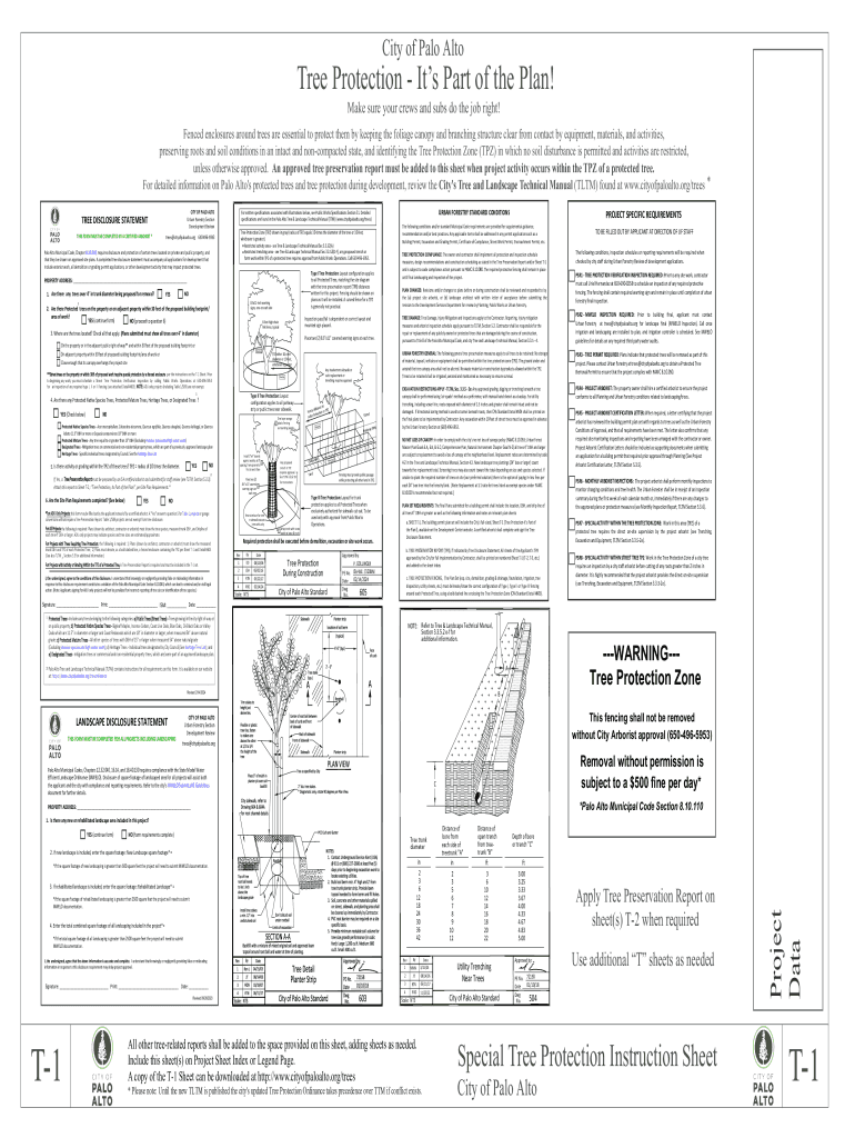 Fillable Online T1 Sheet - Special Tree Protection Instructions. Tree ...