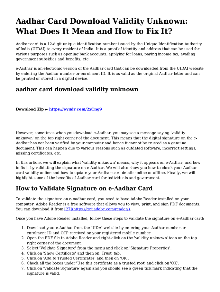 Fillable Online What is the structure of one's Aadhar Card (UID) number ...