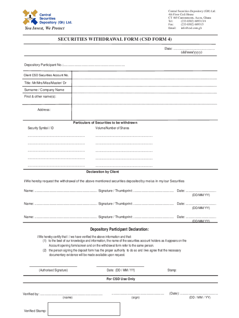 Fillable Online CSD FORM 2 Securities Account Maintenance Form Fax ...
