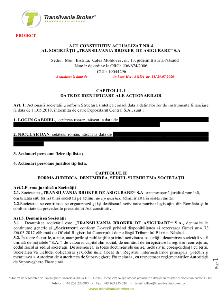 Fillable Online act constitutiv actualizat nr.4 Fax Email Print - pdfFiller