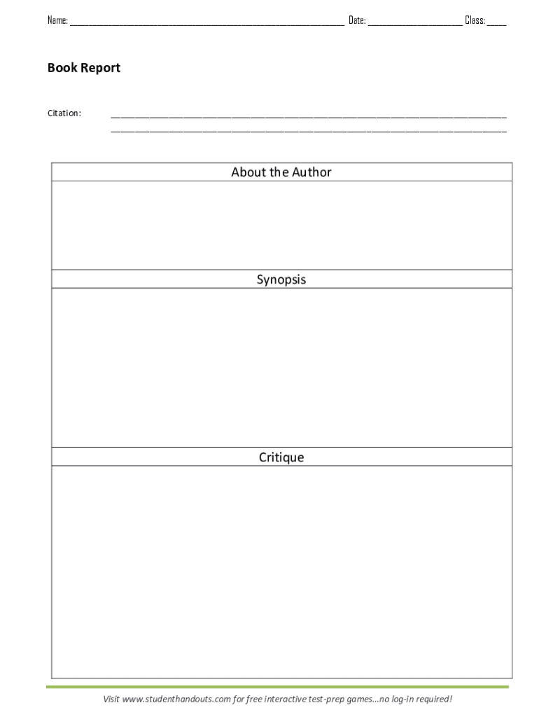 Fillable Online Book Report Printable Template Fax Email Print - pdfFiller