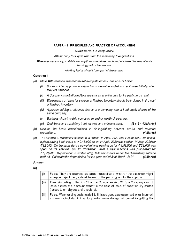 Fillable Online PAPER 1: PRINCIPLES AND PRACTICE OF ACCOUNTING ... Fax ...