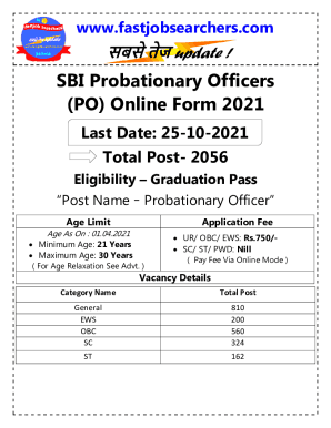 Fillable Online SBI to recruit 2056 Probationary Officers (PO): Check eligibility ... Fax Email ...