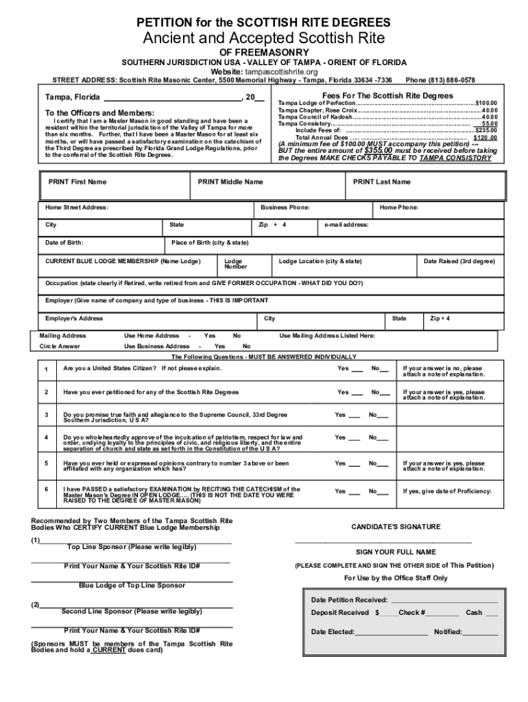 Fillable Online PETITION for the SCOTTISH RITE DEGREES Fax Email Print ...