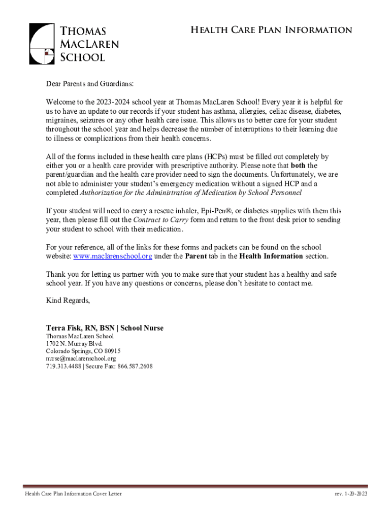 Fillable Online Welcome to the 2023-2024 school year at Thomas MacLaren School Fax Email Print ...