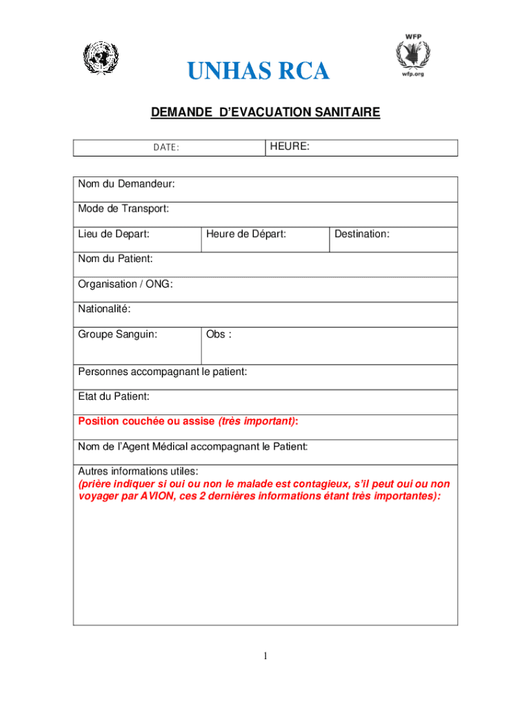 Remplissable En Ligne UNHAS - Medical Evacuation Request Form Fax Email ...