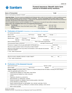 Fillable Online Funeral insurance: Benefit claim form Fax Email Print ...