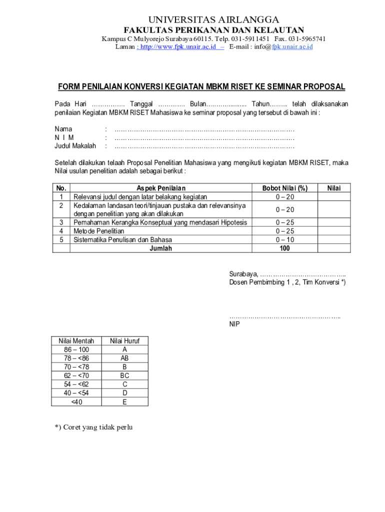Fillable Online form penilaian konversi kegiatan mbkm riset ke ... - fpk unair Fax Email Print ...