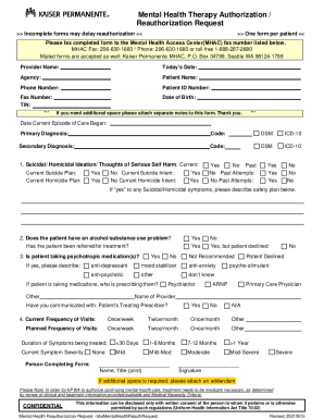 Fillable Online Mental Health Authorization/Reauthorization ...