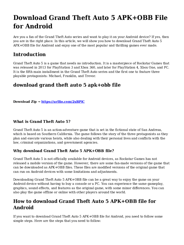 Com Rockstargames Gta 5 Obb File Download - Fill Online, Printable ...