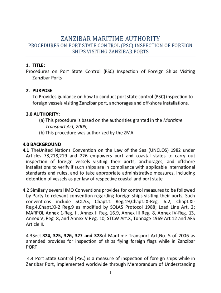 Fillable Online Procedures on Port State Control (PSC) Inspection of ...