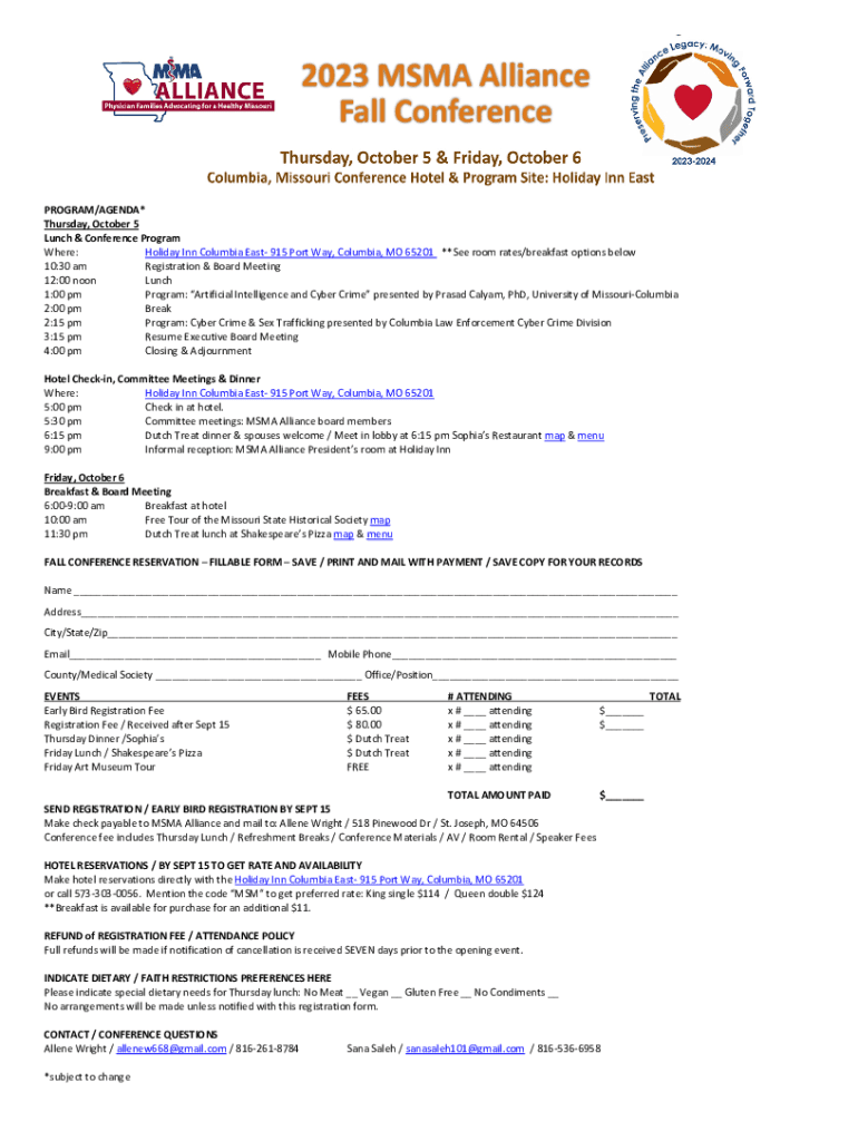 Fillable Online Alliance Fall Conference Registration FILLABLE Fax ...